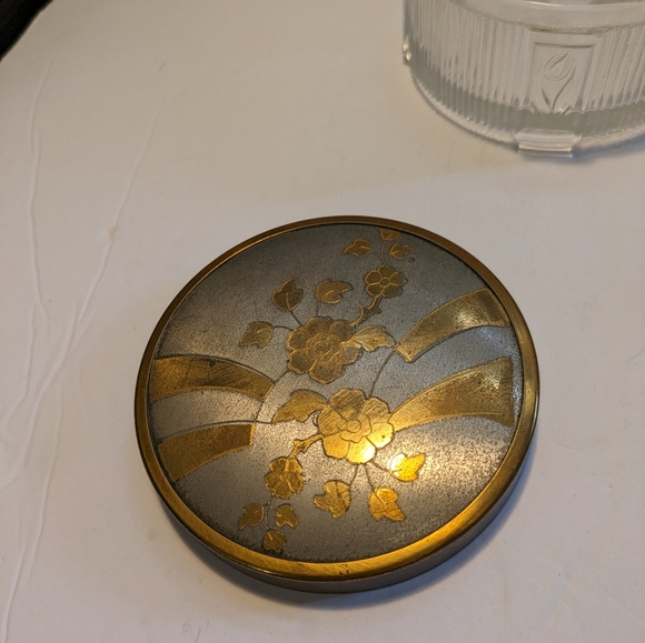 Accessories | Vintage Powder Box Gold Floral Lid With Glass Box Has ...